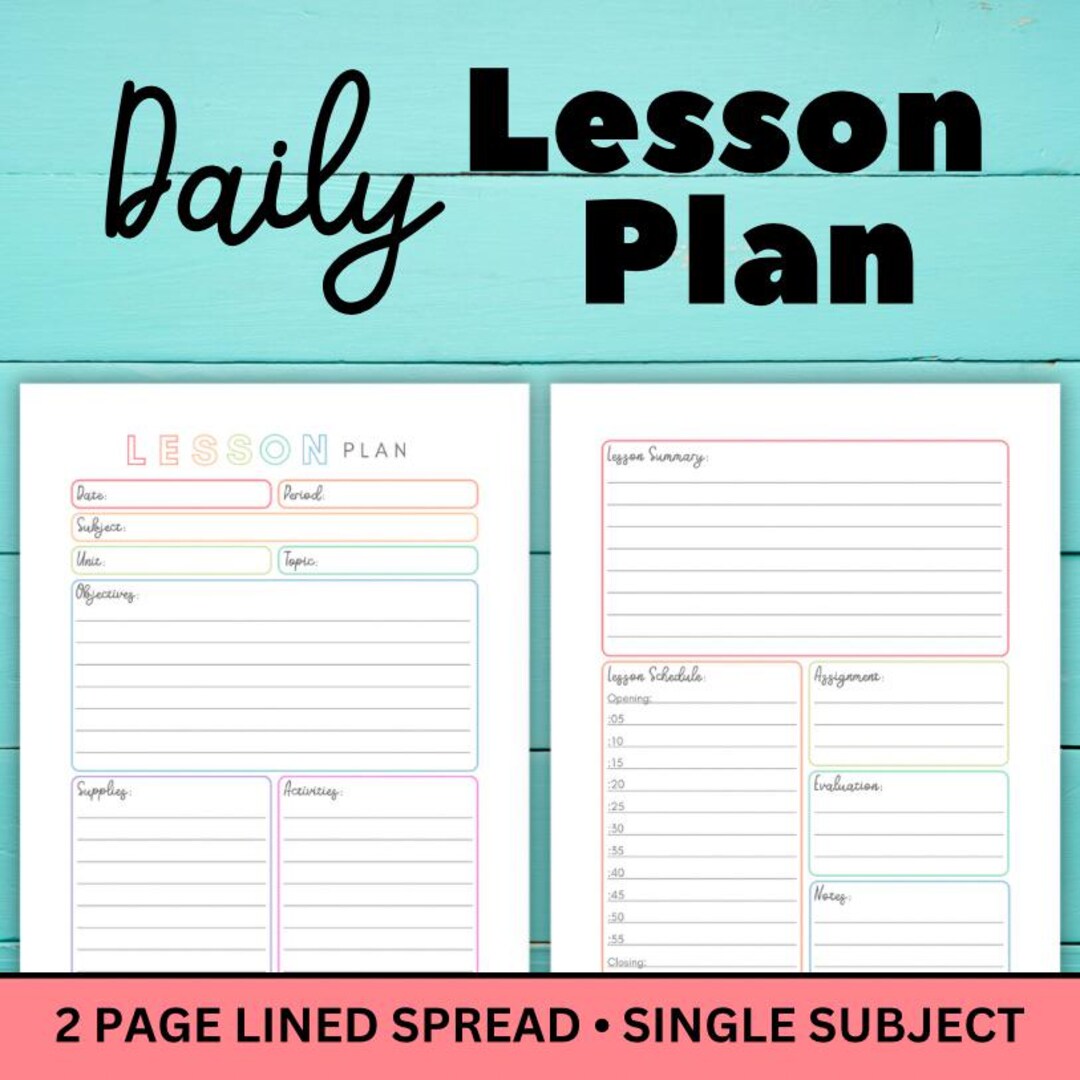 Lesson Plan Printable, Lined Daily Lesson Planner, Teaching Plan Sheet ...