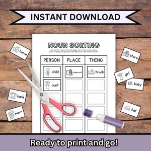 Nouns Sorting, Nouns Worksheet, Parts of Speech Worksheet, Cut and ...