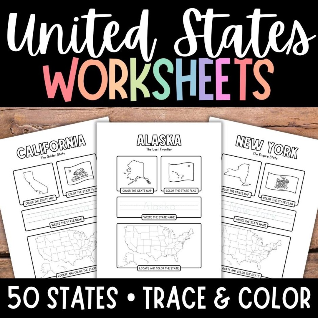 50 States Worksheets, United States Coloring Pages, State Name Tracing ...