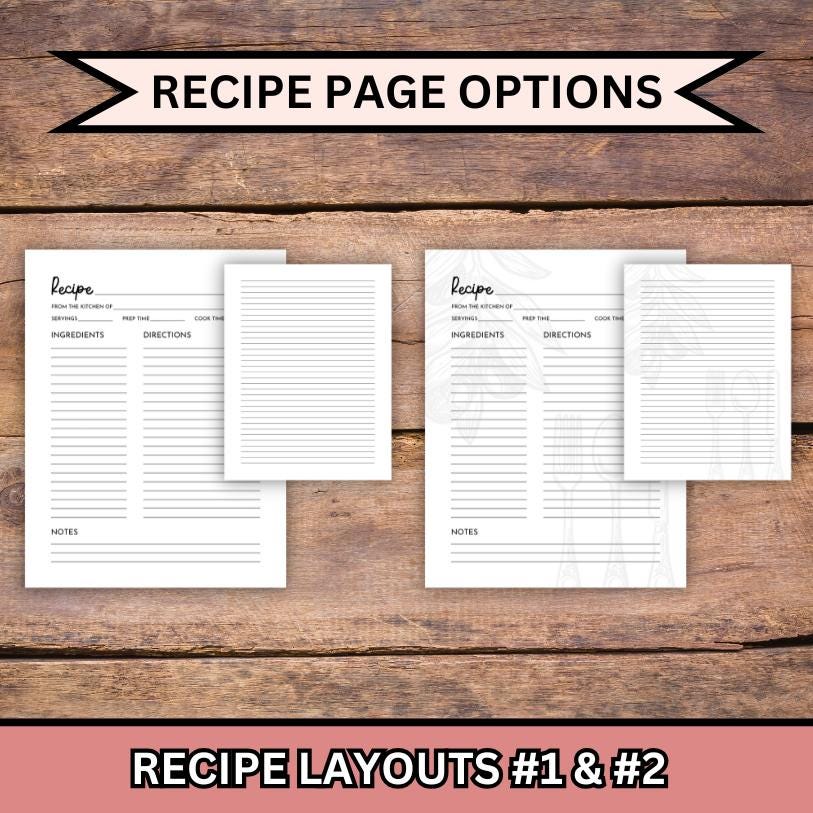 Recipe Book Printable, Recipe Binder, Family Cookbook Printable, Recipe ...