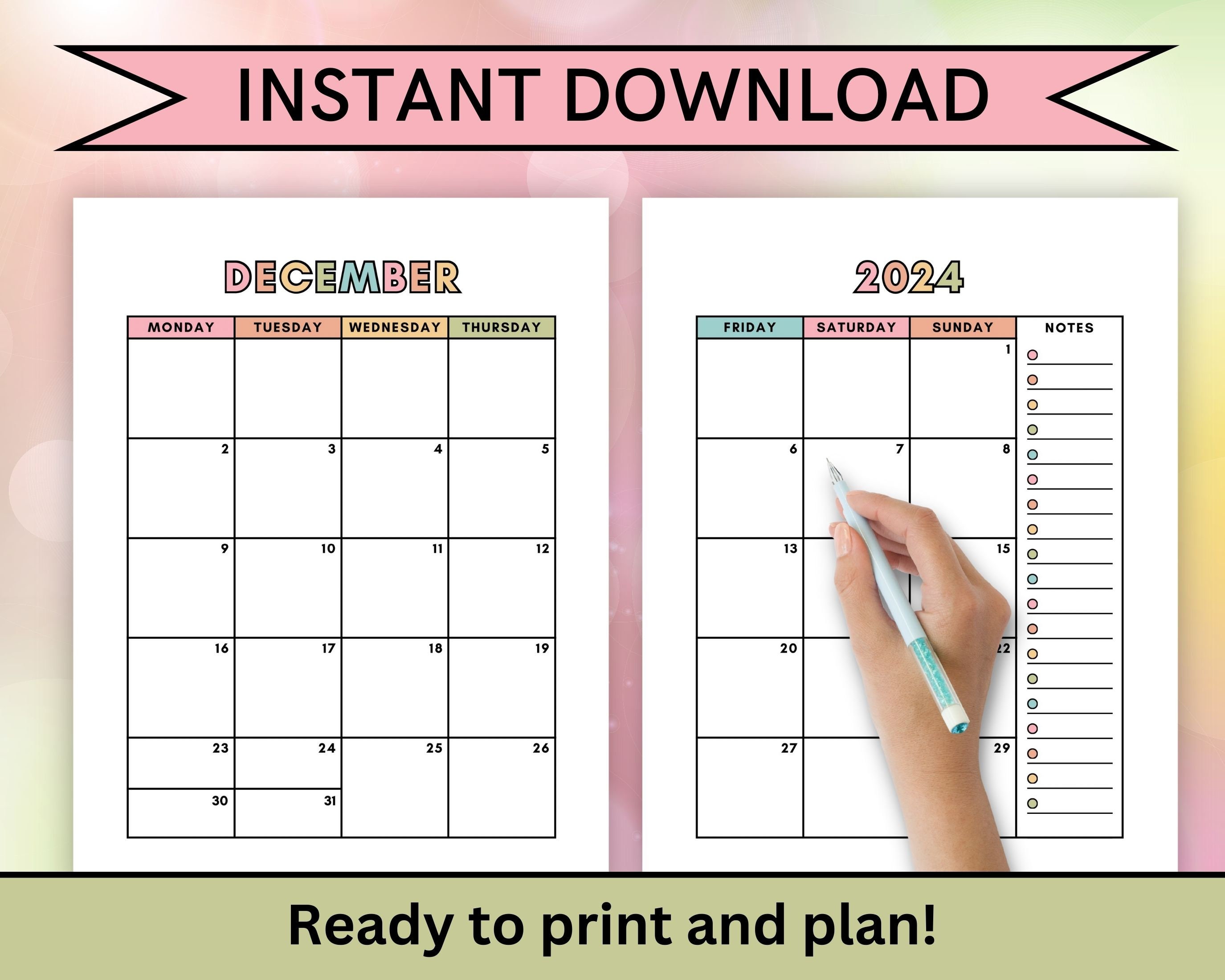 2 Page Monthly Calendar Spread, 2023 2024, Monthly Calendar Planner ...