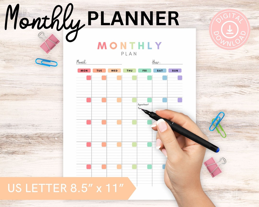 Printable Monthly Planner, Personal Planner, Lined Planner, Monthly ...