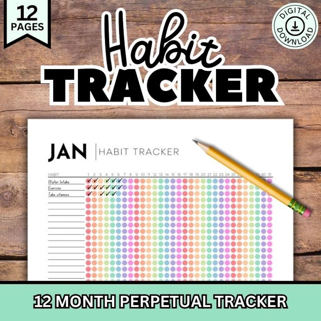 Monthly Habit Tracker, 12 Month, Goal Tracker, Habit Tracking, Goal ...