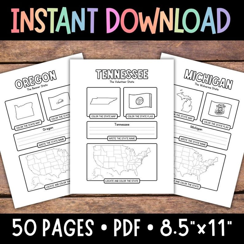 50 States Worksheets, United States Coloring Pages, Writing State Name ...