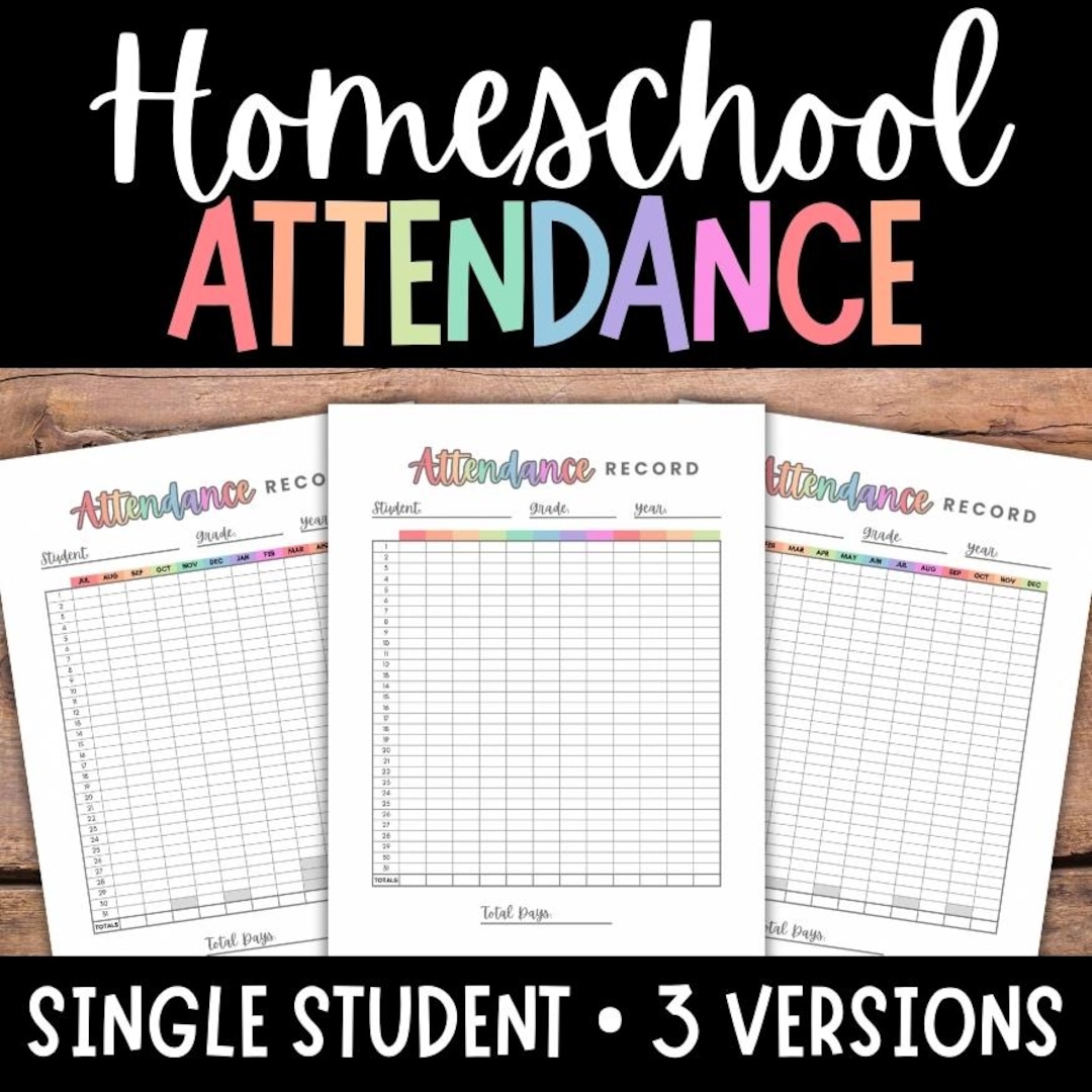 Attendance Sheet, Single Student, Homeschool Planner Pages, Attendance ...