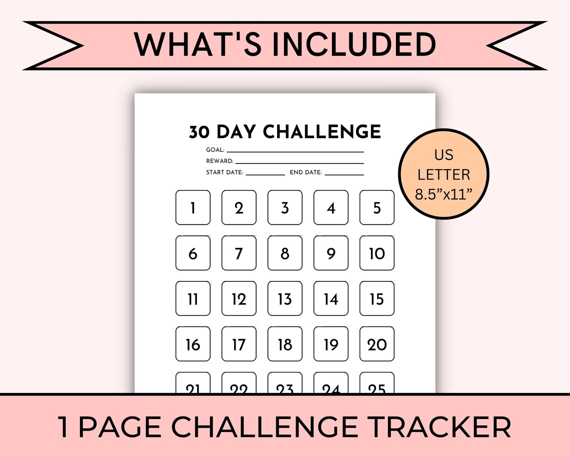 30 Day Goal Tracker, Printable 30 Day Challenge Tracker, 30 Day Tracker ...