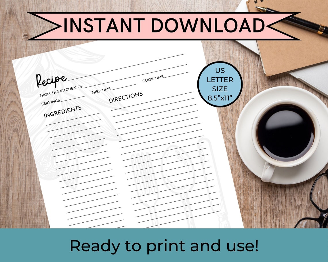 Recipe Book Printable, Recipe Binder, Family Cookbook Printable, Recipe ...