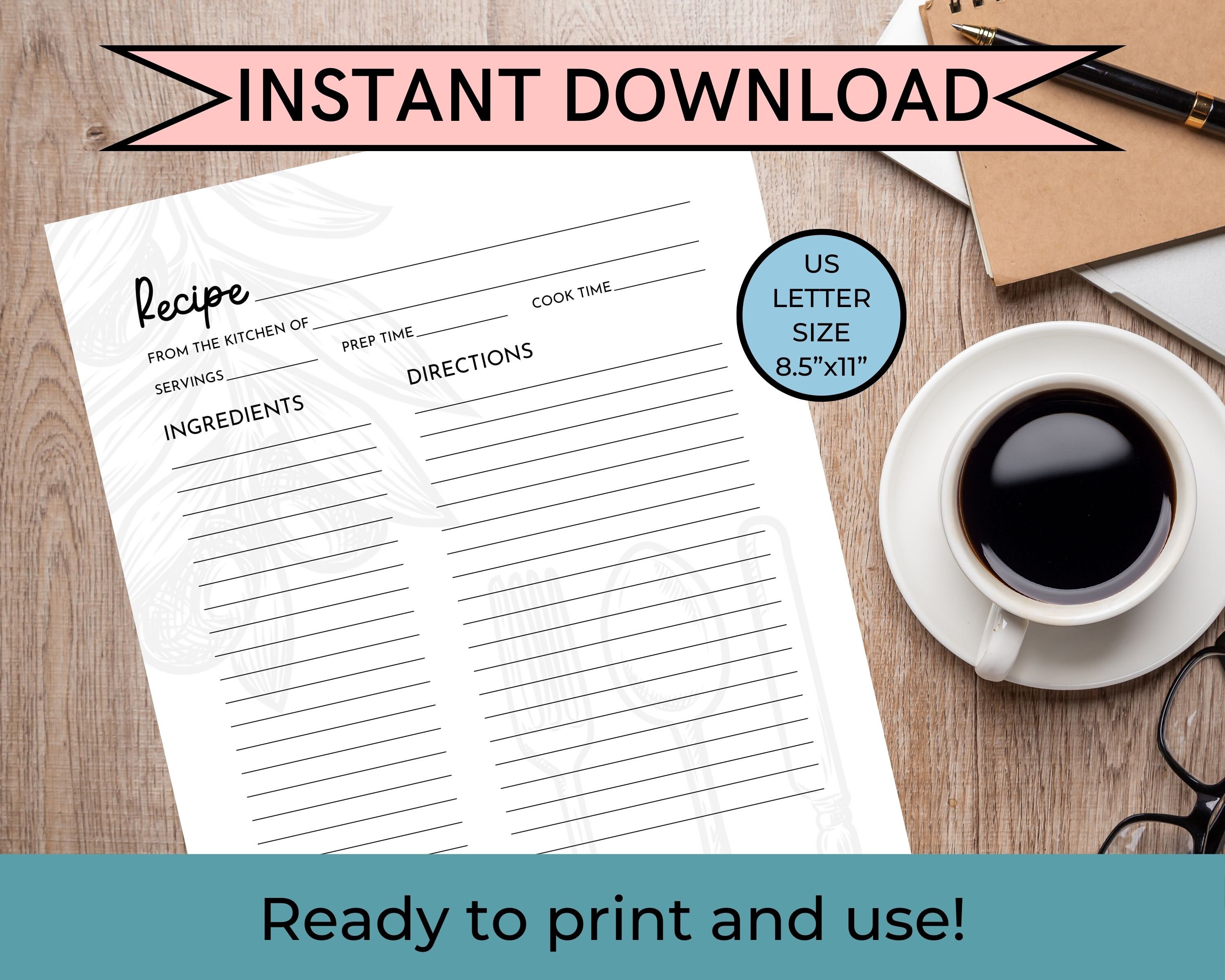Recipe Book Printable, Recipe Binder, Family Cookbook Printable, Recipe ...