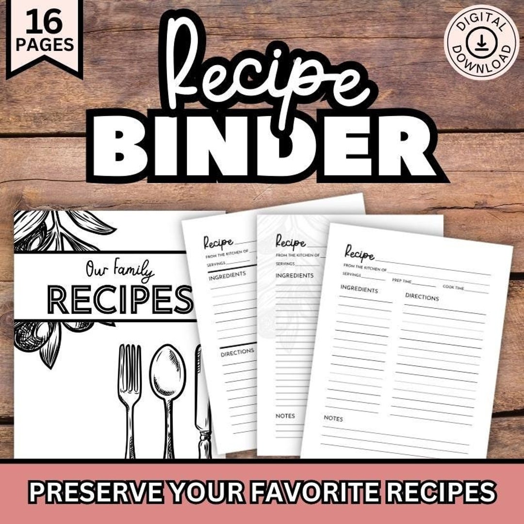 Recipe Book Printable, Recipe Binder, Family Cookbook Printable, Recipe ...