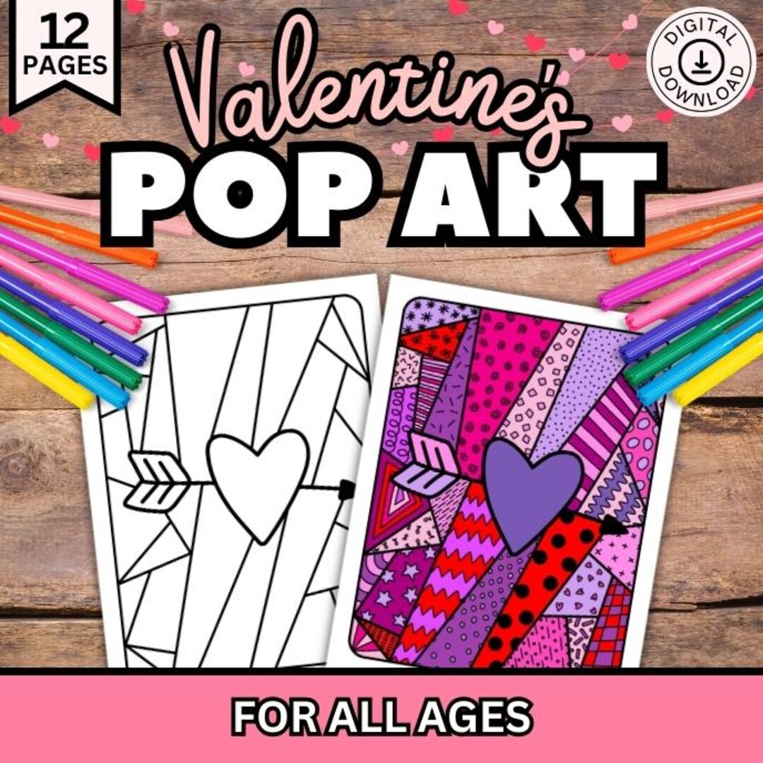Valentine’s Day Coloring Pages, Heart Pop Art, Valentines Day Crafts ...