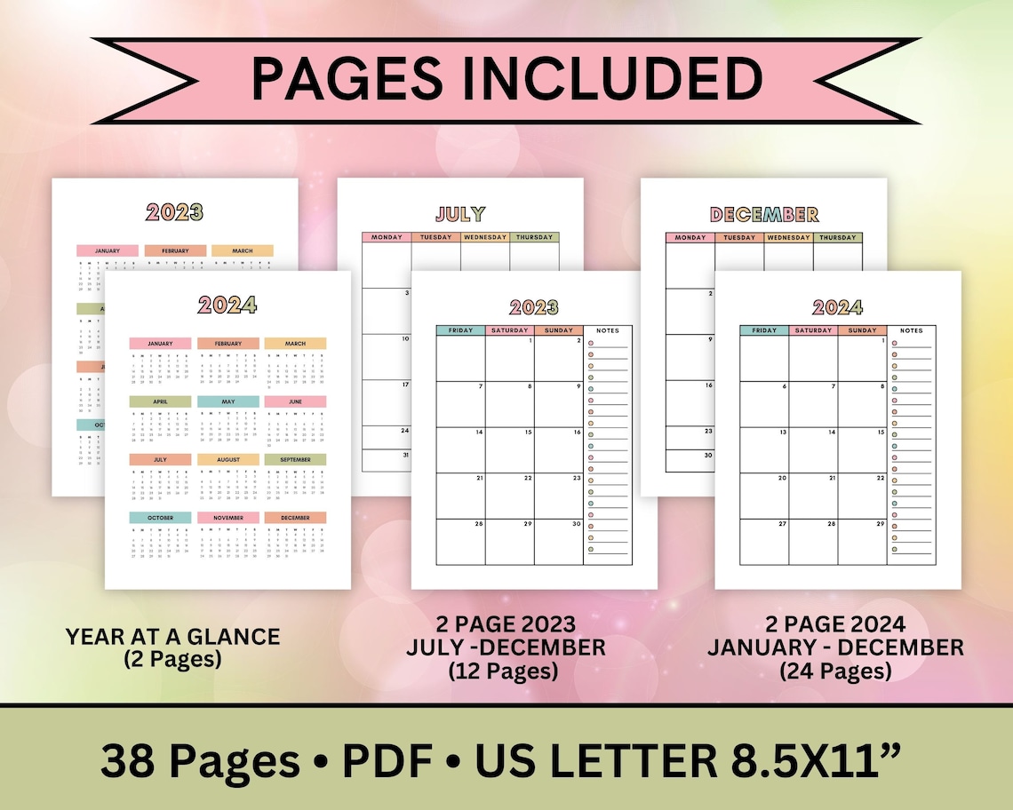 2 Page Monthly Calendar Spread, 2023 2024, Monthly Calendar Planner ...