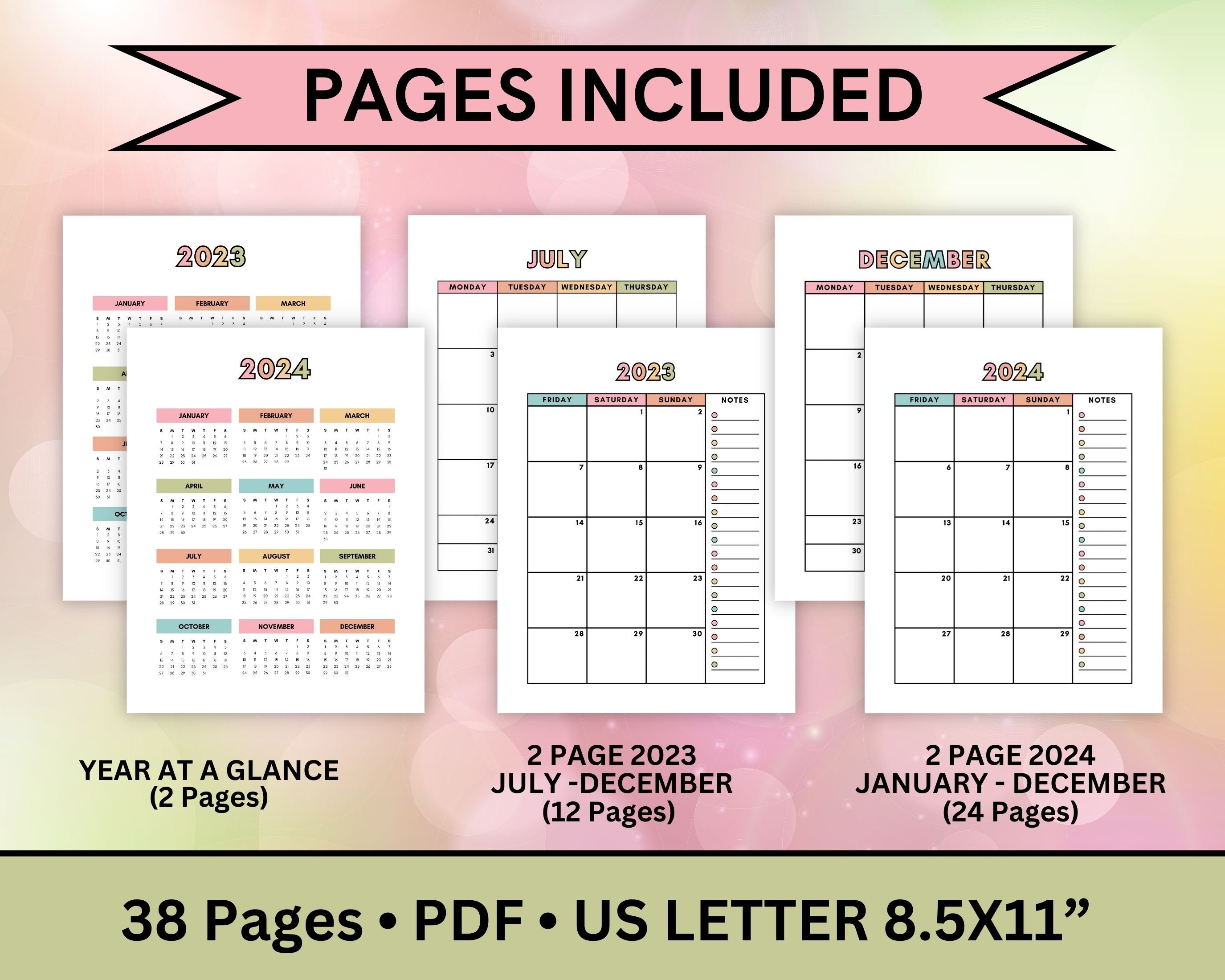 2 Page Monthly Calendar Spread, 2023 2024, Monthly Calendar Planner ...