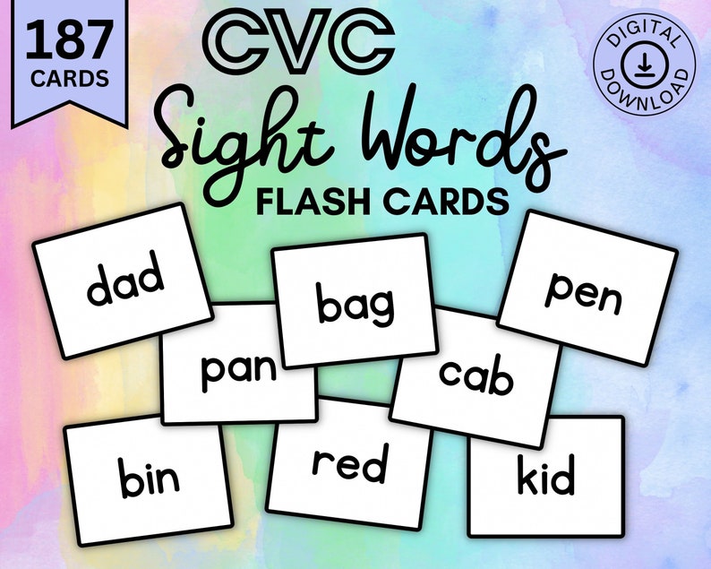 CVC Sight Word Flash Cards Printable, Kindergarten Reading, Preschool ...