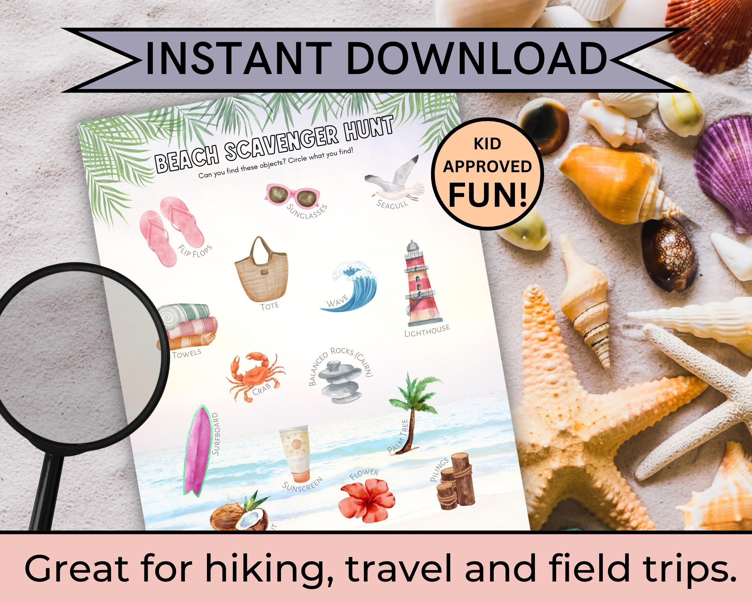 Beach Scavenger Hunt for Kids, Field Trip Game, Nature Walk Activity ...