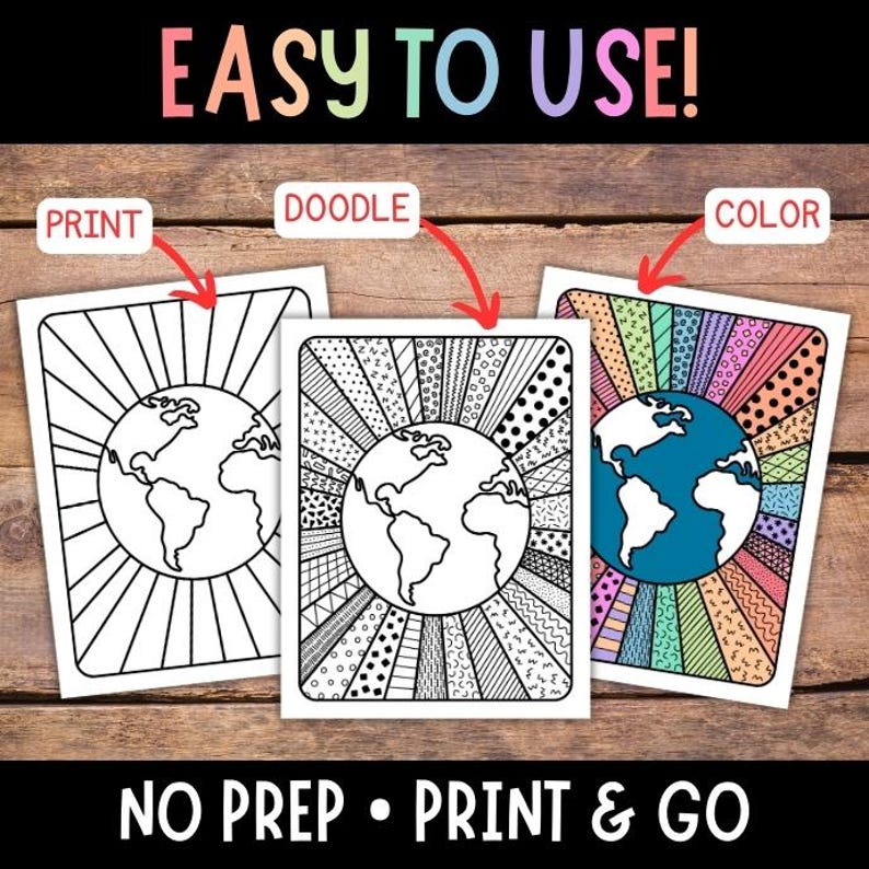 EARTH DAY Coloring Pages, Earth Coloring Sheets, Pop Art Coloring Pages ...