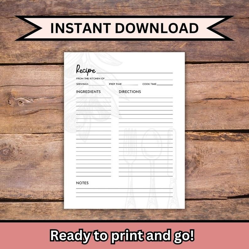 Recipe Book Printable, Recipe Binder, Family Cookbook Printable, Recipe ...