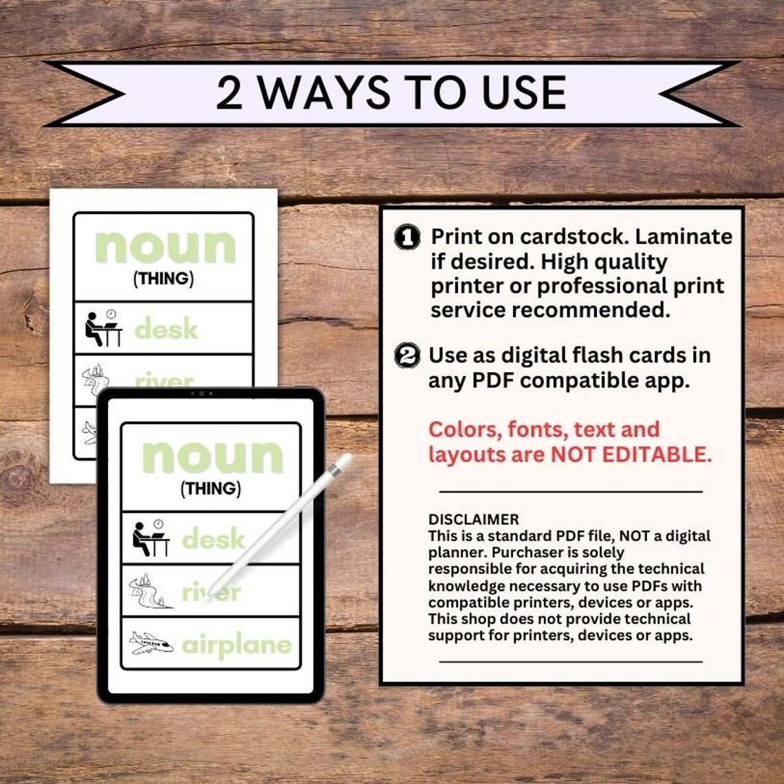 Noun Flash Cards, Nouns Chart, Parts of Speech Printable, Word Wall ...