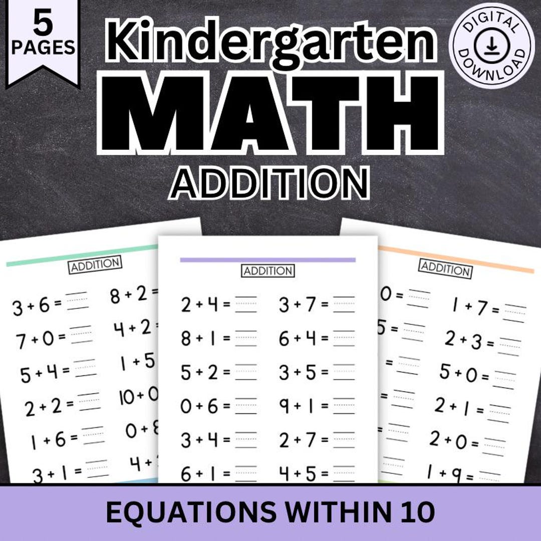 Kindergarten Math Worksheets, Addition Within 10, Kindergarten Addition ...