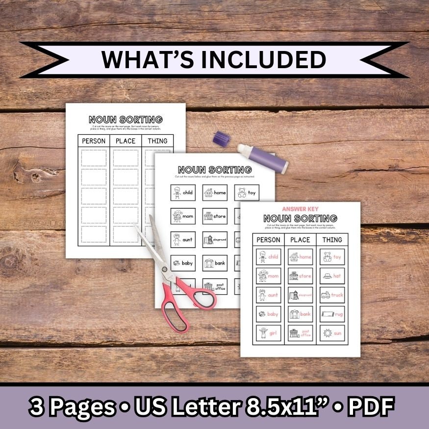 Nouns Sorting, Nouns Worksheet, Parts of Speech Worksheet, Cut and ...