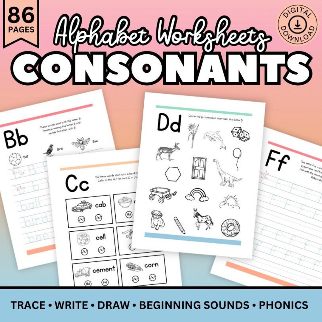 Alphabet Worksheets CONSONANTS, Letter Tracing, Handwriting, Drawing ...