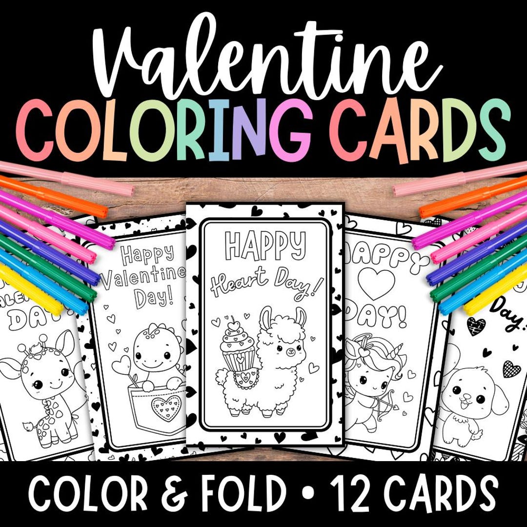 Valentine's Day Coloring Cards, Kids Valentine Activity (PDF) - Etsy