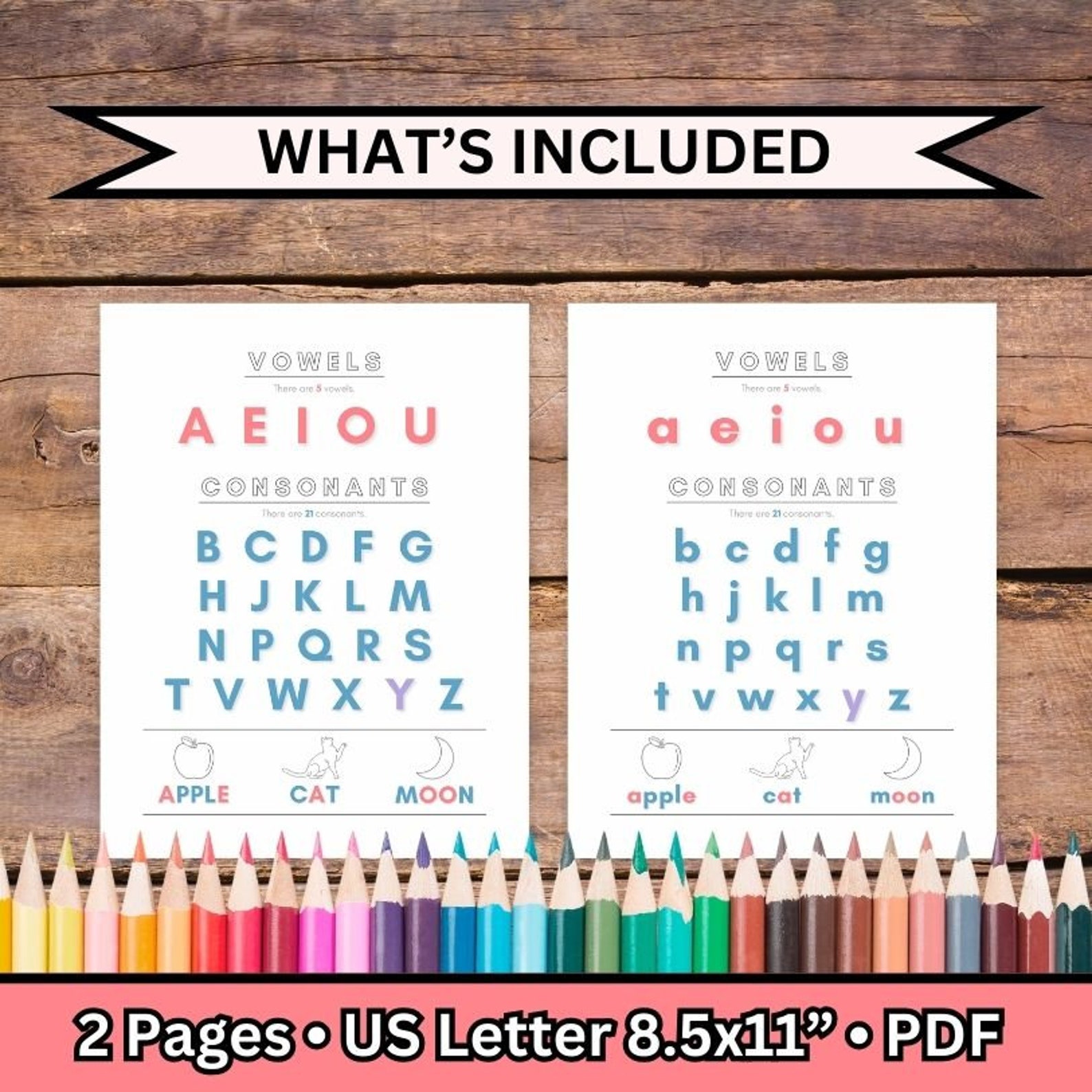 Vowels Poster, Vowel and Consonant Chart, Alphabet for Pre-k ...