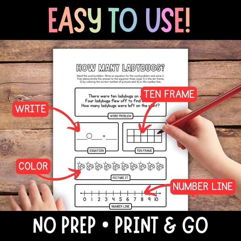 Word Problem Worksheets, Kindergarten Math, Math Equations, Ten Frame ...