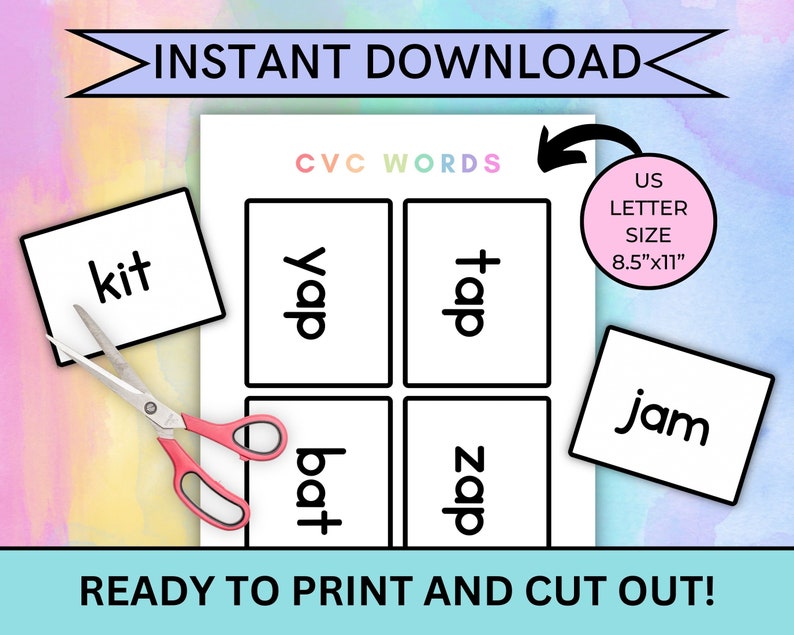 CVC Sight Word Flash Cards Printable, Kindergarten Reading, Preschool ...