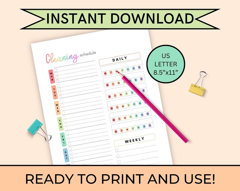 BLANK Weekly Cleaning Checklist Printable | Household Chore List Blank ...