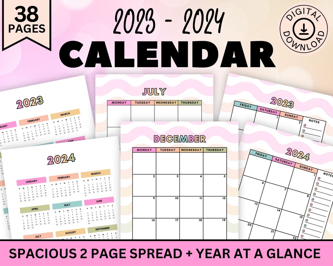 2 Page Monthly Calendar Spread, 2023 2024, Monthly Calendar Planner ...