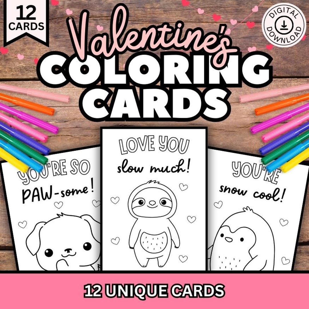 Printable Valentine’s Day Cards, Valentines Day Coloring Cards ...