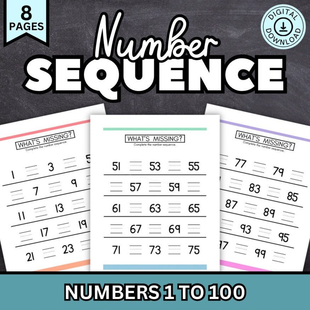 Missing Number, Number Sequence Worksheets, Counting Numbers 1 to 100 ...