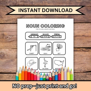 Noun Sorting, Nouns Worksheet, Parts of Speech Worksheet, Noun Coloring ...