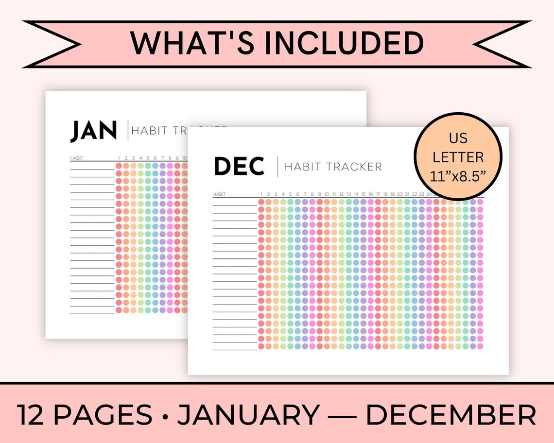 Printable Monthly Habit Tracker 12 Month Habit Tracker - Etsy