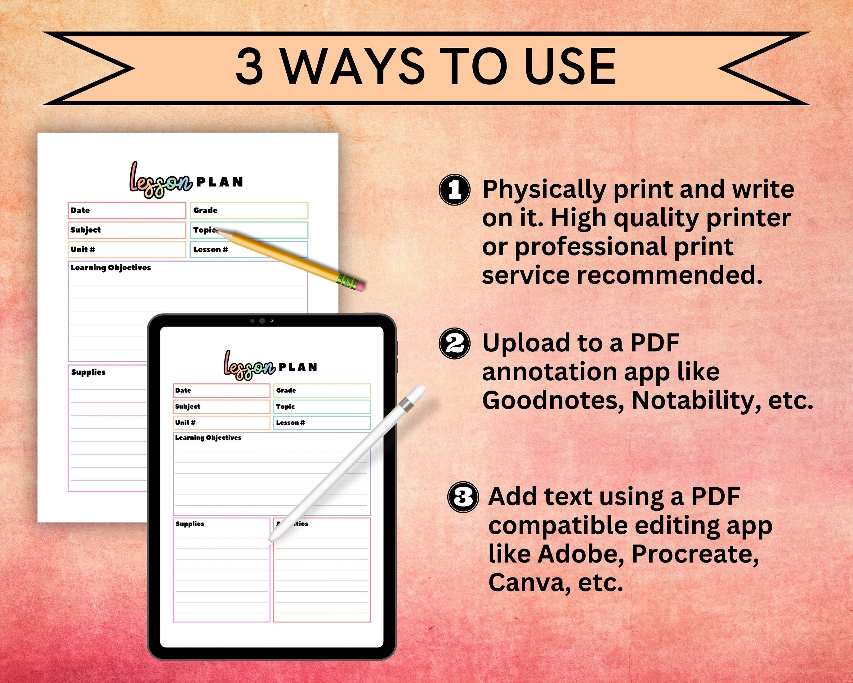 Lesson Planner Printable, Lined Lesson Plan, 2 Page Lesson Plan, Single ...