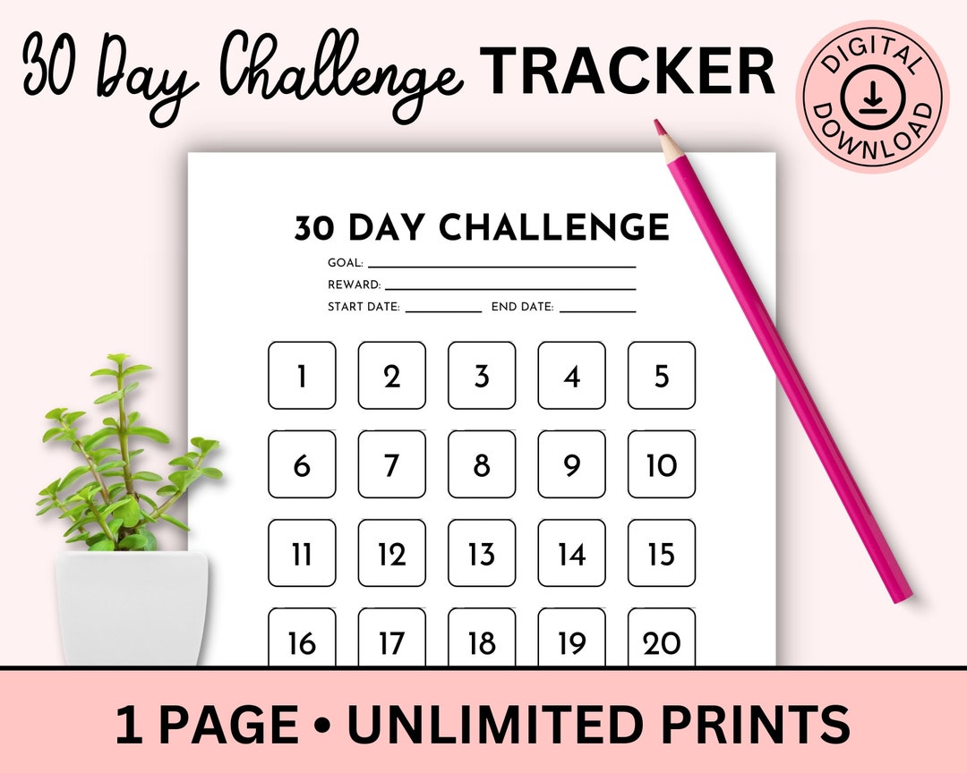 30 Day Goal Tracker, Printable 30 Day Challenge Tracker, 30 Day Tracker ...