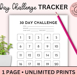30 Day Goal Tracker, Printable 30 Day Challenge Tracker, 30 Day Tracker ...