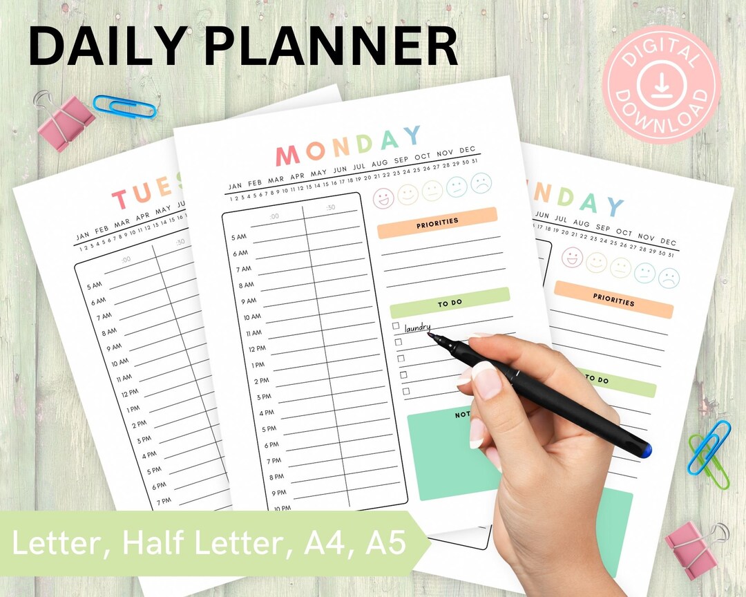 Printable Daily Planner, Personal Planner, Daily Planner Pages, US ...