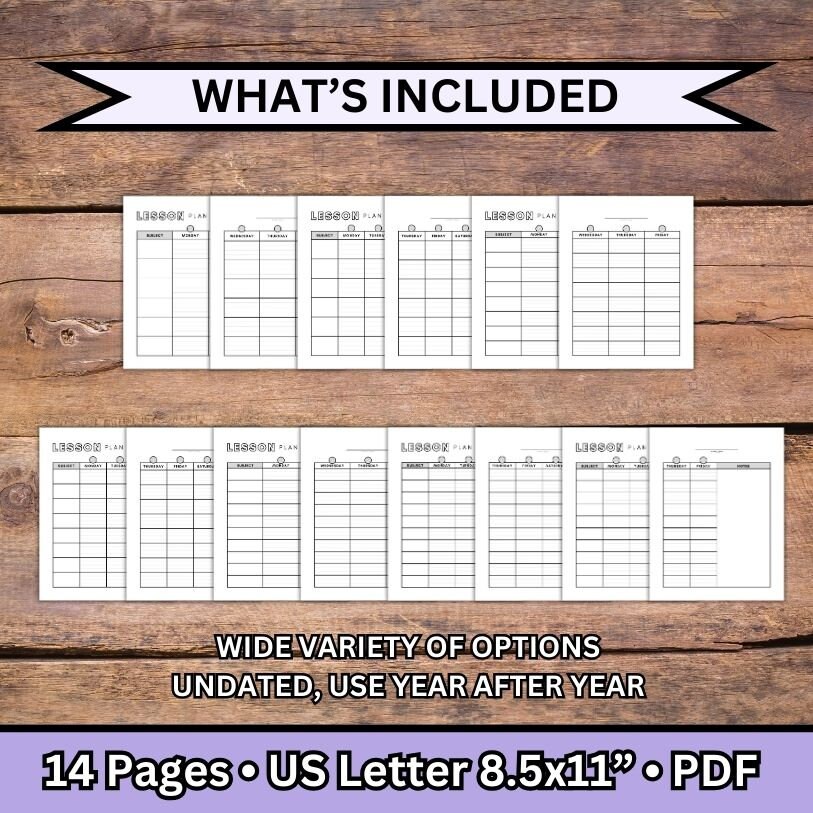 Lesson Planner Printable, Undated Lesson Plan, Blank Homeschool Planner ...
