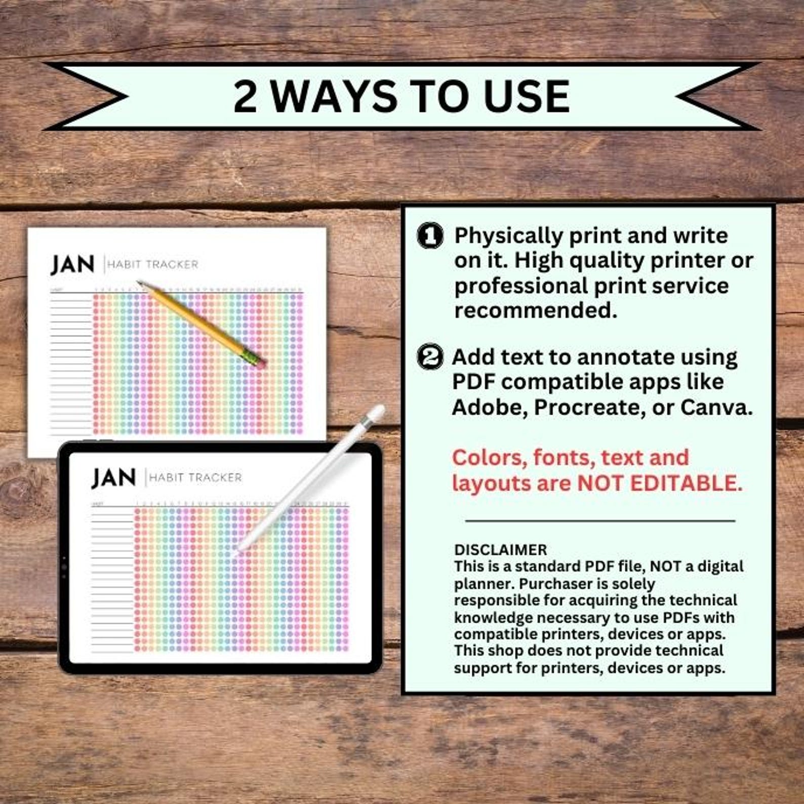 Monthly Habit Tracker, 12 Month, Goal Tracker, Habit Tracking, Goal ...