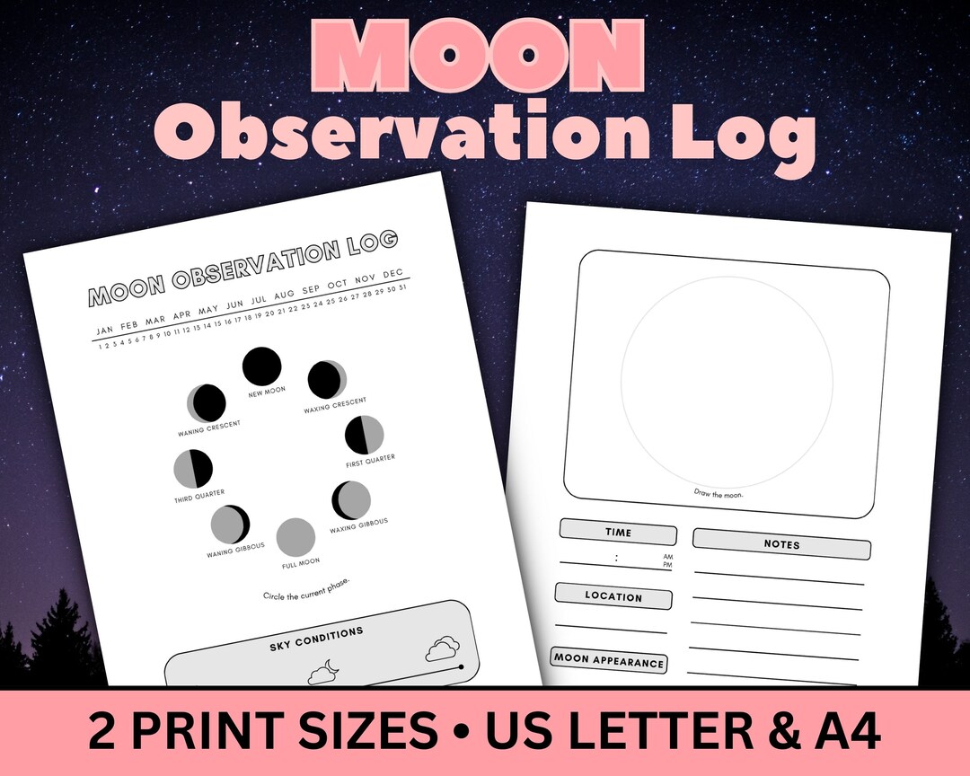 Moon Observation Log, Lunar Diary, Moon Log Book, Moon Gazing, Moon ...