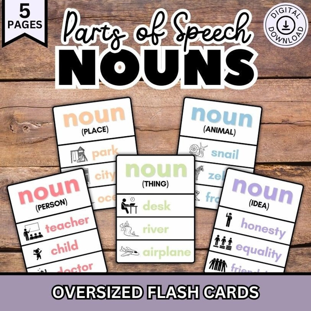 Noun Flash Cards, Nouns Chart, Parts of Speech Printable, Word Wall ...