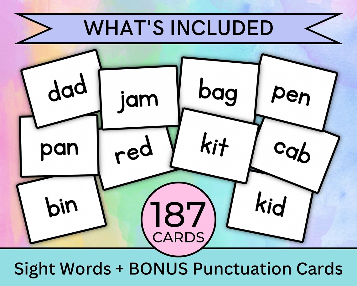 CVC Sight Word Flash Cards Printable, Kindergarten Reading, Preschool ...