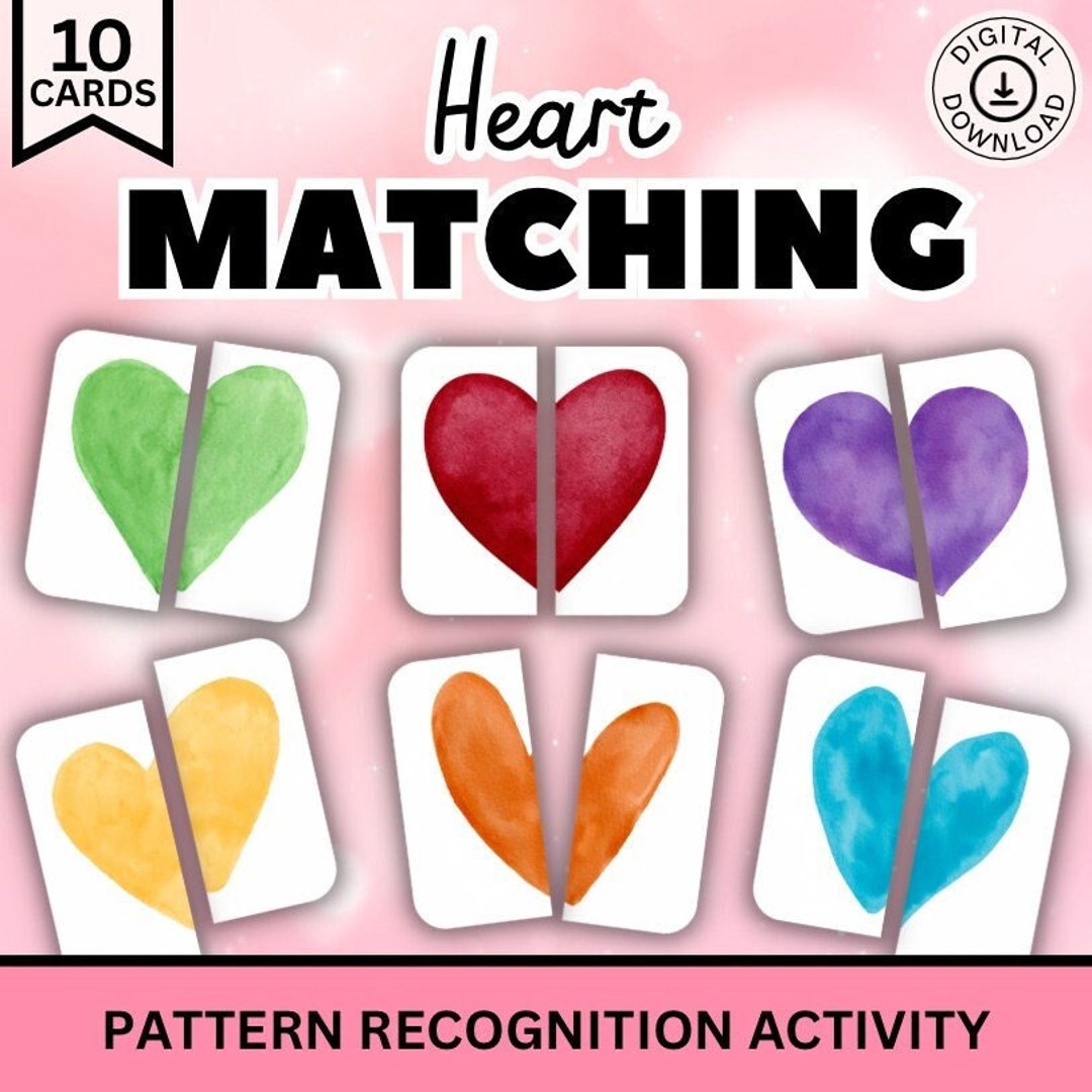 Heart Matching Game, Valentines Activity, Love Theme, Pattern ...