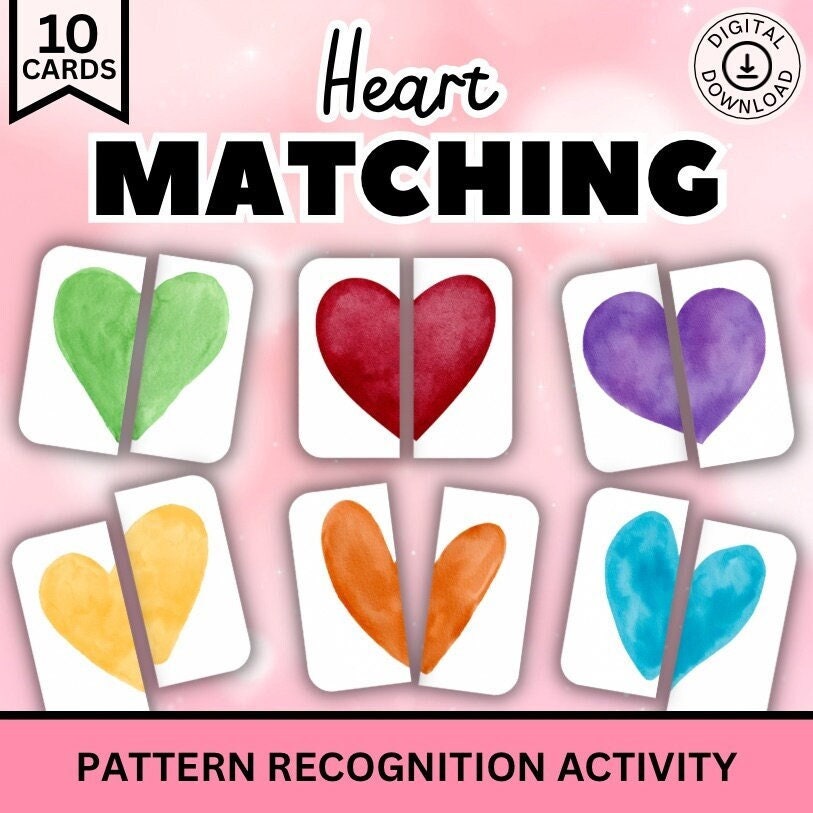Heart Matching Game, Valentines Activity, Love Theme, Pattern ...