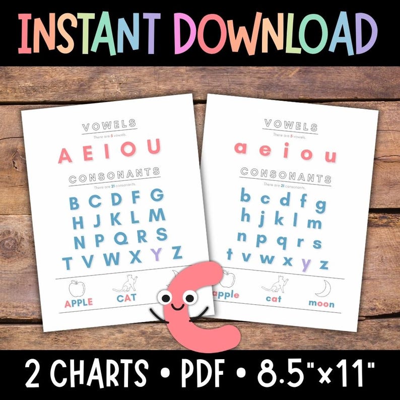 Vowels Poster, Vowel Chart, Consonant Chart, Consonant Poster, Alphabet Poster, Abcs Poster ...