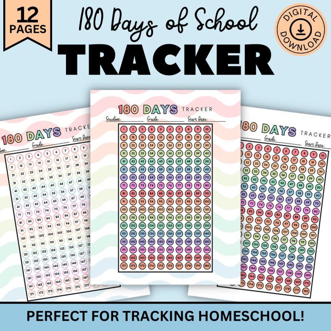180 Day Tracker, 180 Days of School, 180 Days Countdown, Day Count for ...