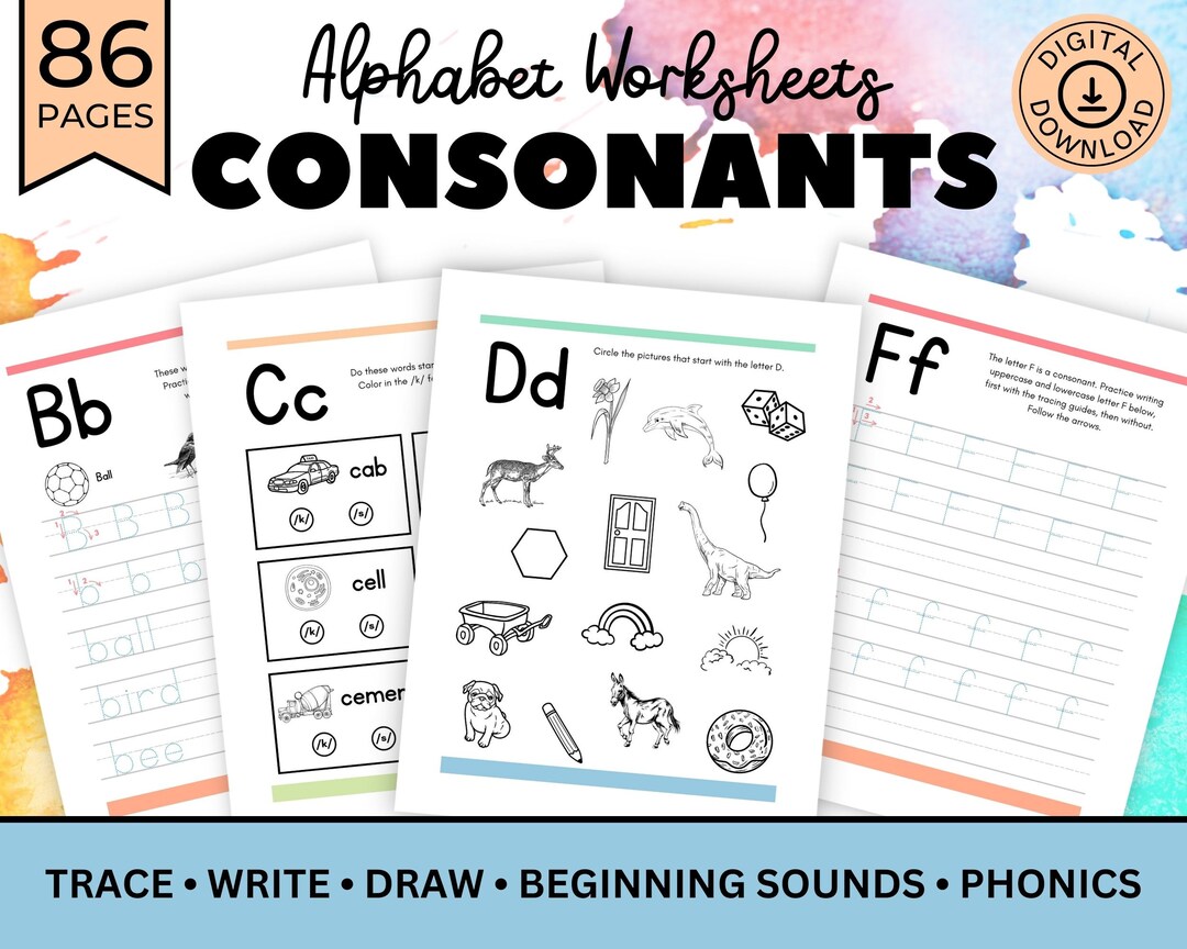 Alphabet Worksheets CONSONANTS Letter Tracing Handwriting - Etsy
