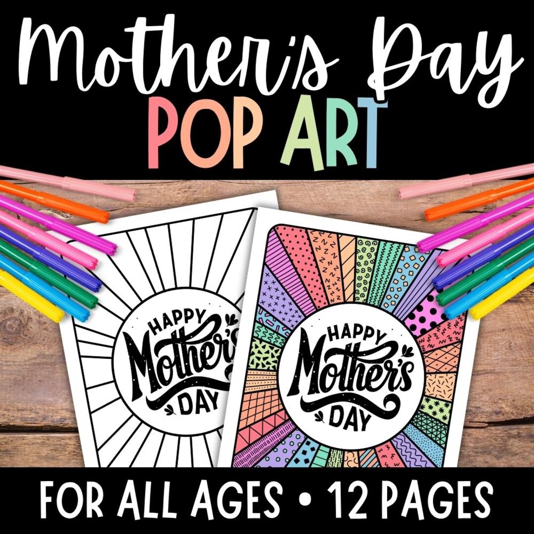 Mother's Day Pop Art Coloring Pages, Printable Craft (PDF) - Etsy