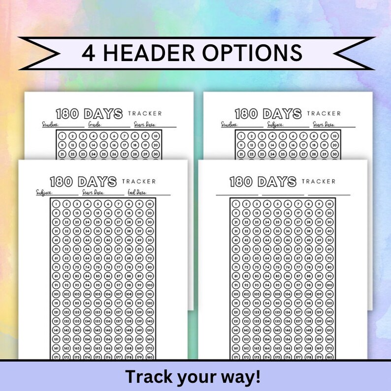 180 Day Tracker, 180 Days of School, 180 Days Countdown, Day Count for ...